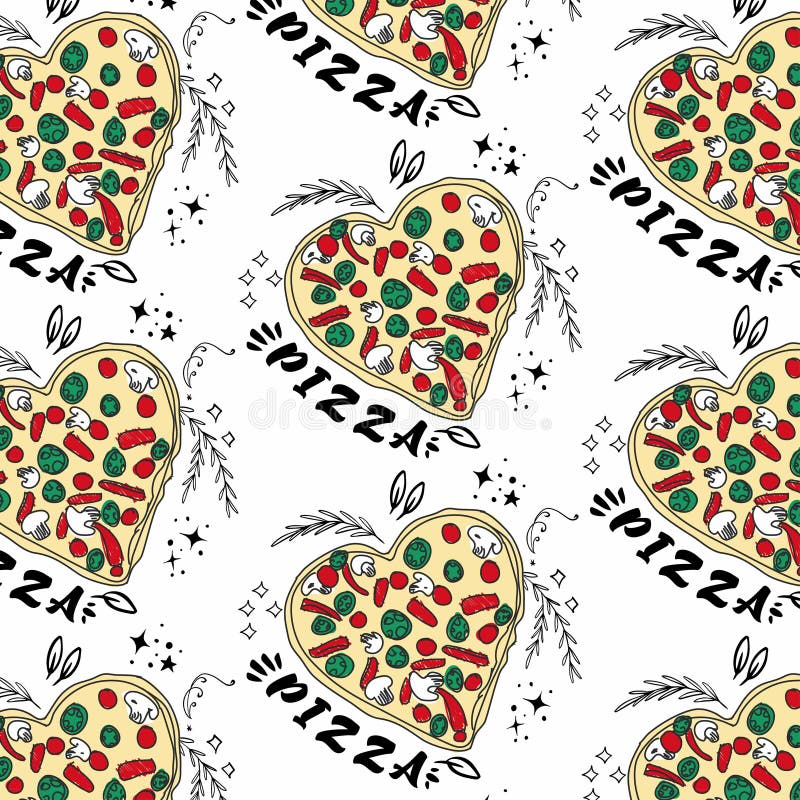 Vector Seamless Pizza Pattern Stock Vector - Illustration of cheese ...