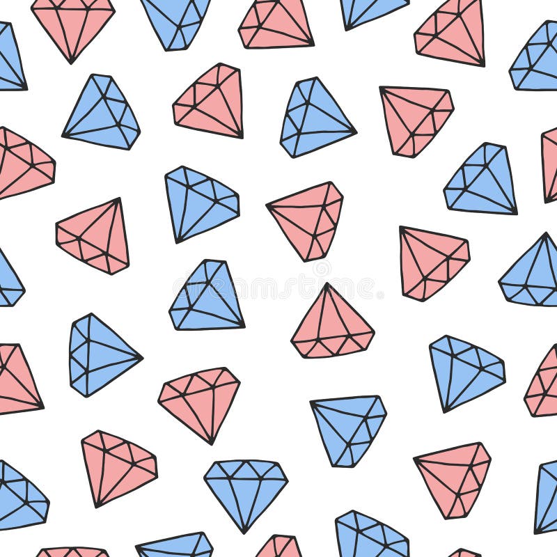 Vector Seamless Psttern with Hand Drawn Cute Diamonds on White ...