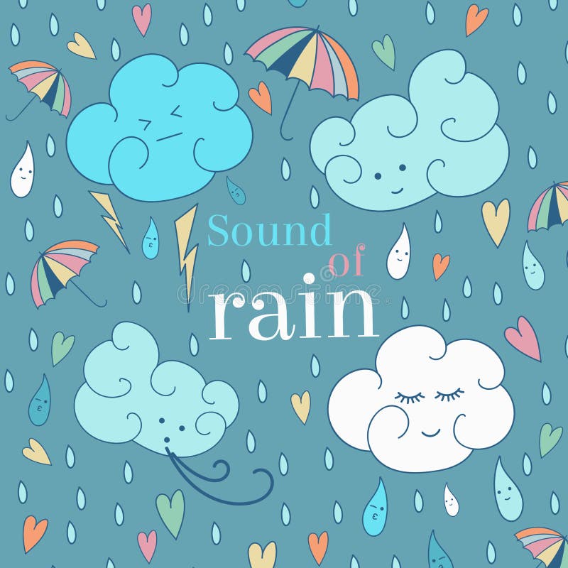 Vector Seamless Rain Theme Card. Cute Greeting Card and Sample Text ...