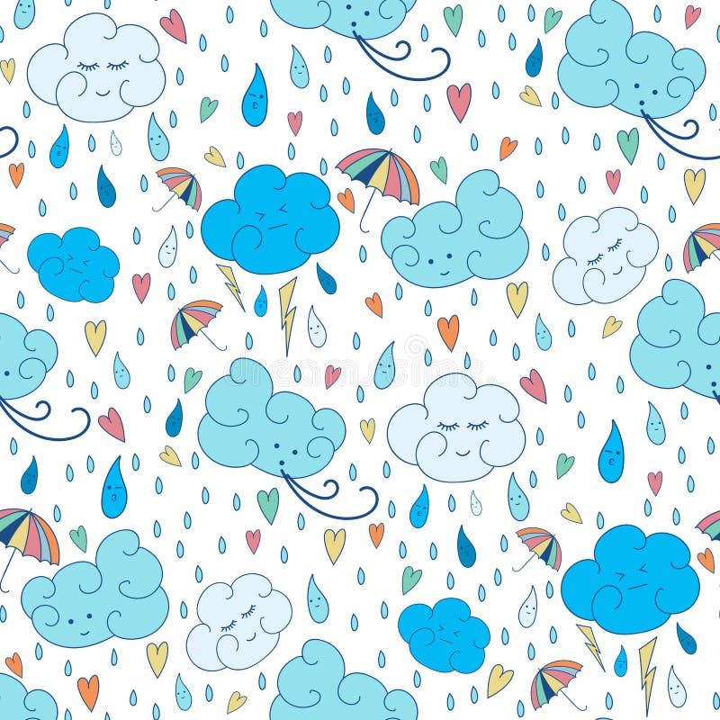Vector Seamless Rain Theme Pattern. Colorful Doodling Autumn Design ...
