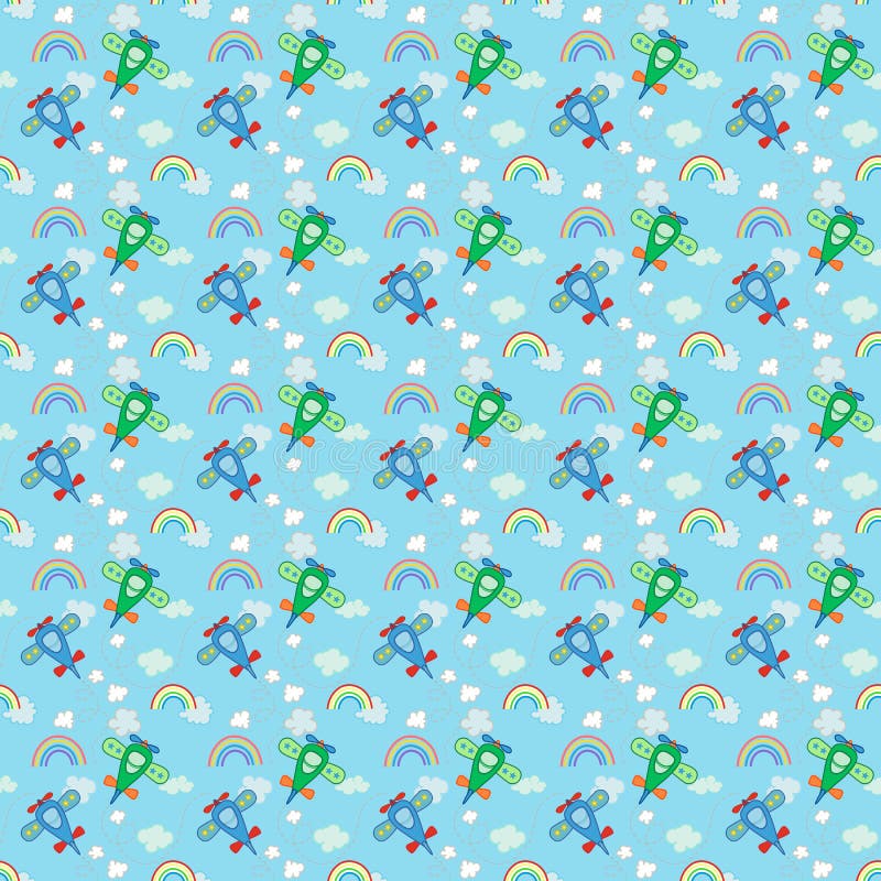 Vector Seamless Repeat Pattern, Blue and Green Airplane Flying on Blue ...