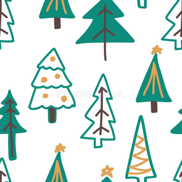 Vector Seamless Repeat Pattern with Hand Drawn Cute Christmas Trees ...