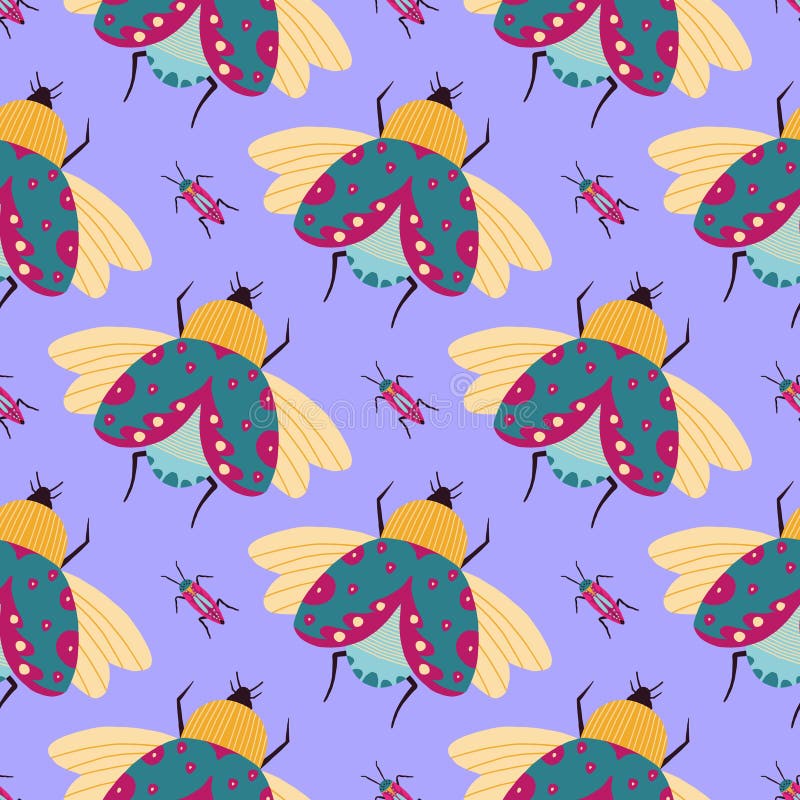 Vector Seamless Repeating Pattern with Hand Drawn Bugs or Beetles Stock ...