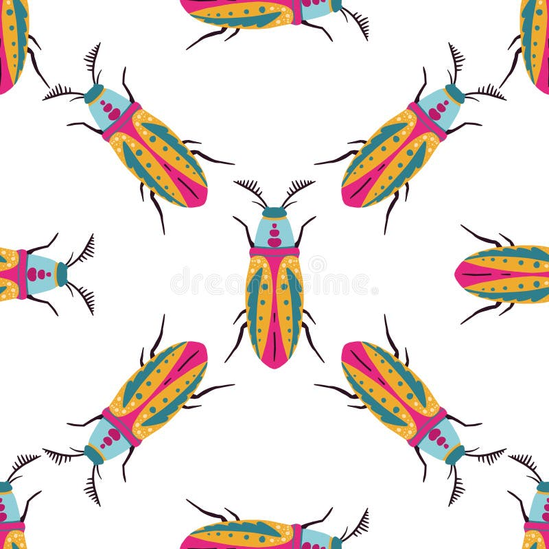 Vector Seamless Repeating Pattern with Hand Drawn Bugs or Beetles Stock ...