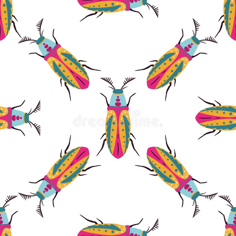 Vector Seamless Repeating Pattern with Hand Drawn Bugs or Beetles Stock ...