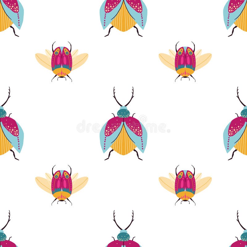Vector Seamless Repeating Pattern with Hand Drawn Bugs or Beetles Stock ...