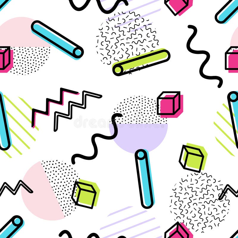 Vector Seamless Retro Comic Memphis Pattern with Geometric Elements ...