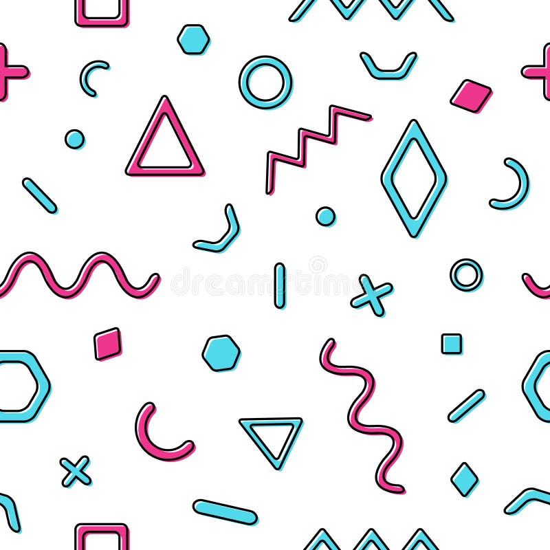 Vector Seamless Retro Comic Memphis Pattern with Geometric Elements ...