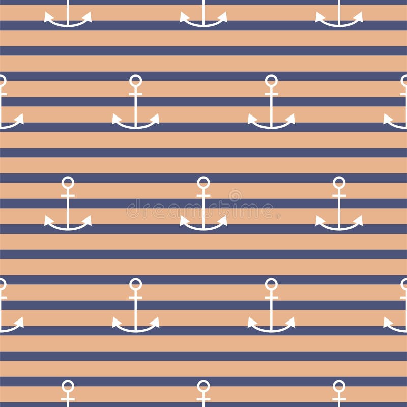 Vector Seamless Retro Nautical Pattern with Anchors. Striped Background ...