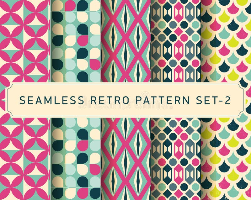 Vector Seamless Retro Pattern Design Set Stock Illustration ...