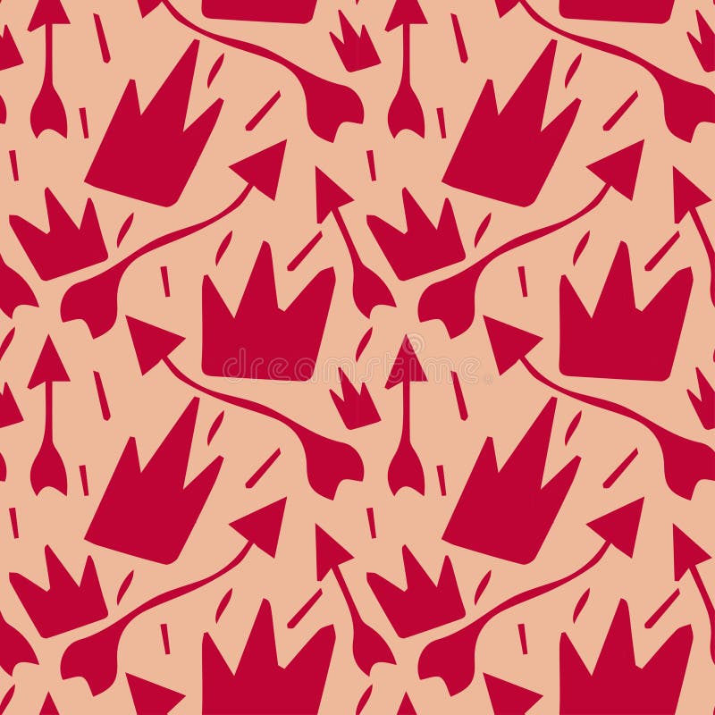 Vector Seamless Romantic Pattern with Arrows and Crowns. Stock Vector ...
