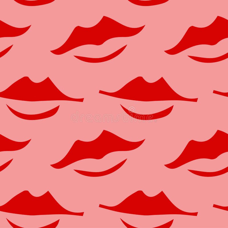 Vector Seamless Romantic Pink Pattern with Red Lips. Stock Vector ...