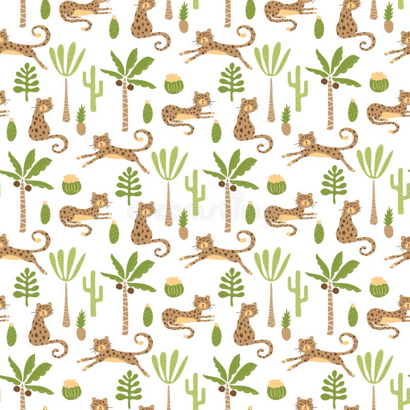 Vector Seamless Safari Pattern with Leopards Stock Vector ...