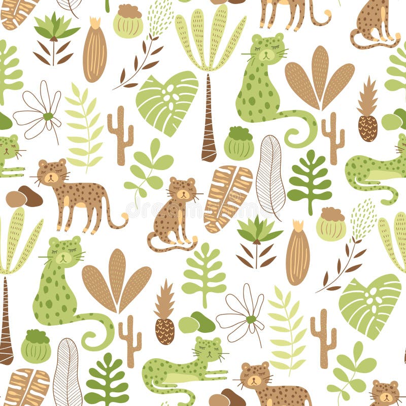 Vector Seamless Safari Pattern with Leopards Stock Vector ...