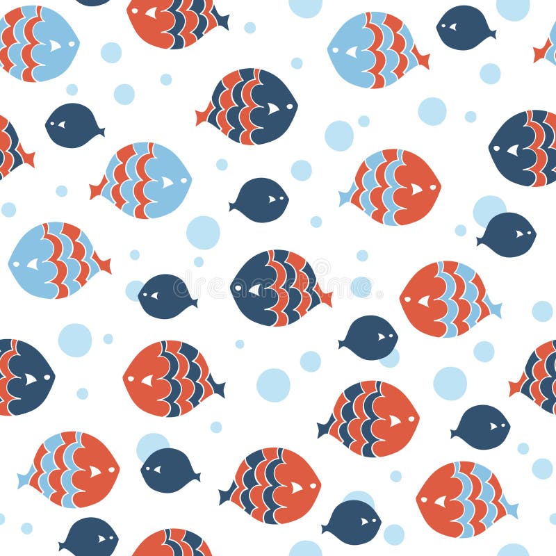 Vector Seamless Sea Pattern with Cute Fish Stock Illustration ...