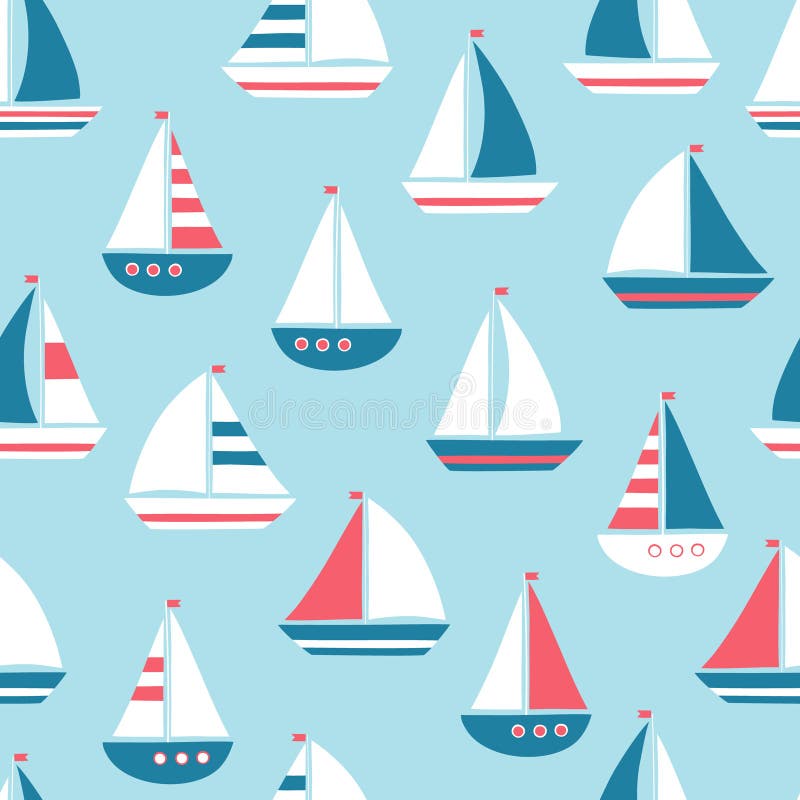 Vector Seamless Sea Pattern with Ship Stock Illustration - Illustration ...