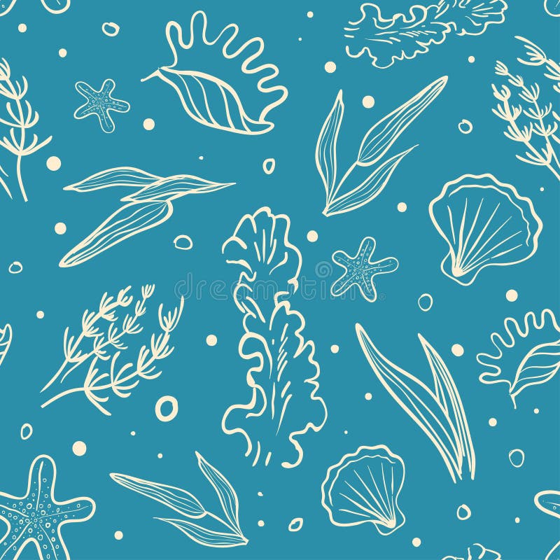 Sea Creatures Seamless Pattern Stock Vector - Illustration of dark ...