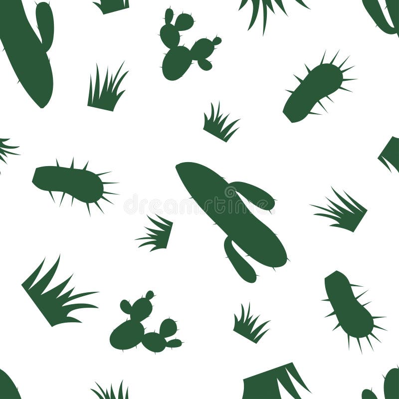 Vector Seamless with a Silhouette of Grass and Cactus Stock Vector ...