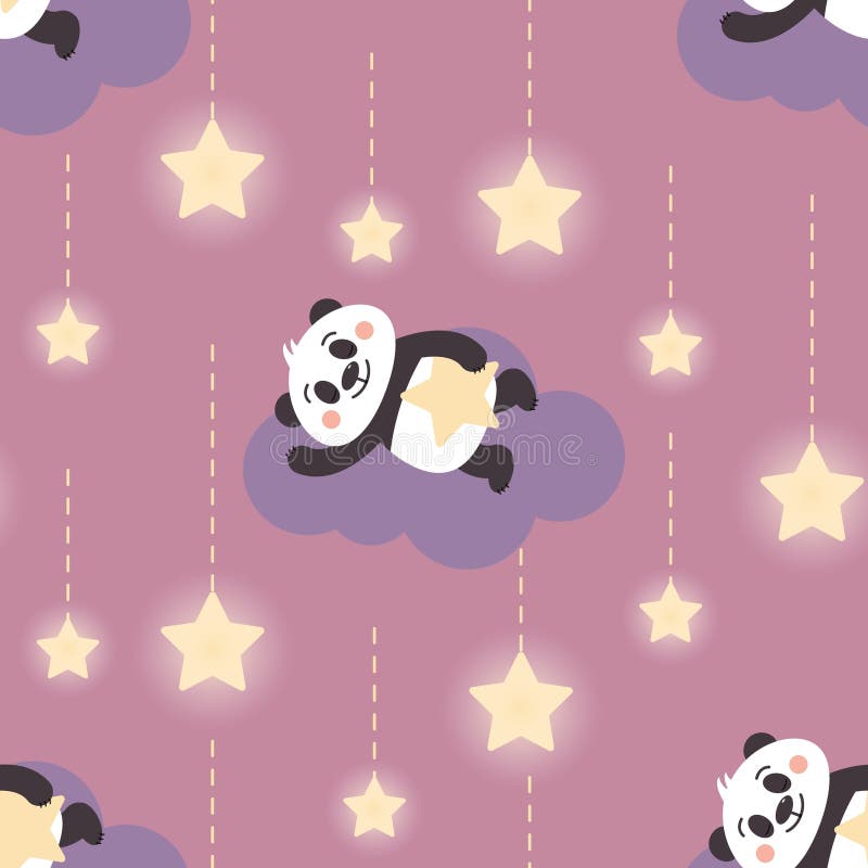 Vector Seamless Sleeping on the Clound Panda with Stars Pattern. Good ...