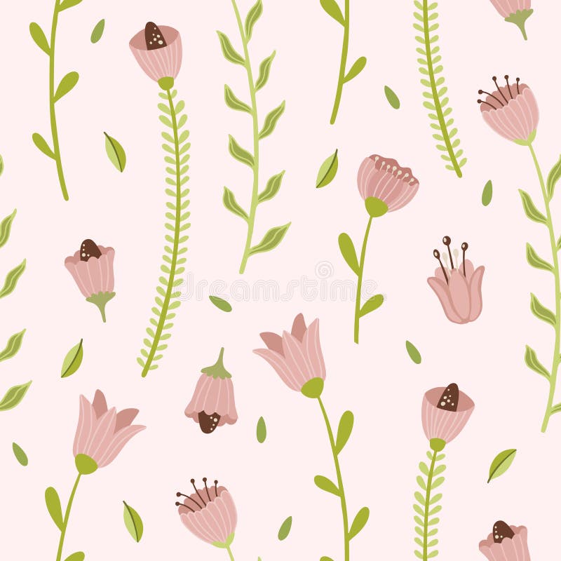 Vector Seamless Spring Pattern with Flowers, Bouquets, Plants Stock ...