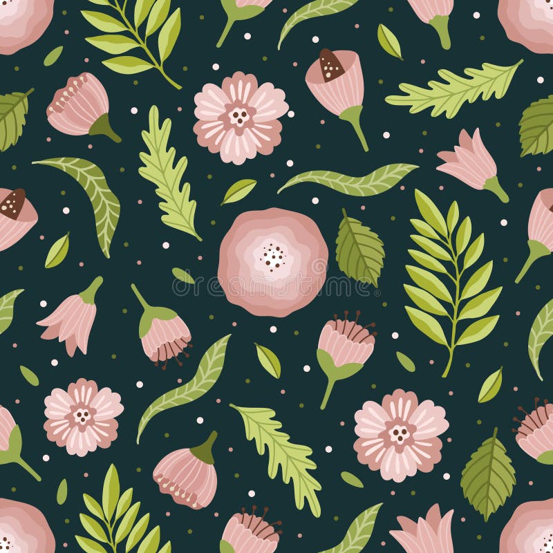 Vector Seamless Spring Pattern with Flowers, Bouquets, Plants Stock ...