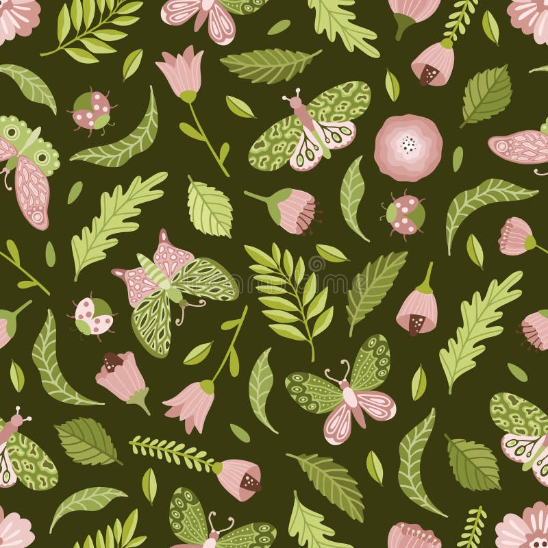 Vector Seamless Spring Pattern with Flowers, Bouquets, Plants Stock ...