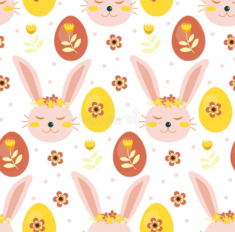Vector Seamless Spring Pattern with Rabbits and Plants. Easter Pattern ...