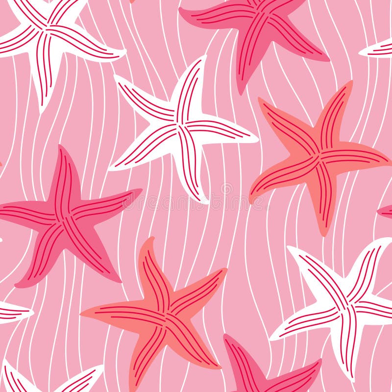 Vector Seamless Summer Pattern with Starfish on Pink Background Stock ...