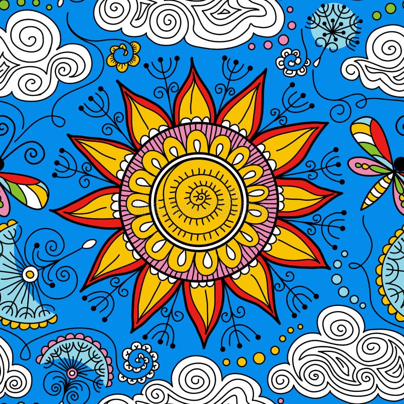 Vector Seamless Sunny Floral Pattern Stock Vector - Illustration of ...