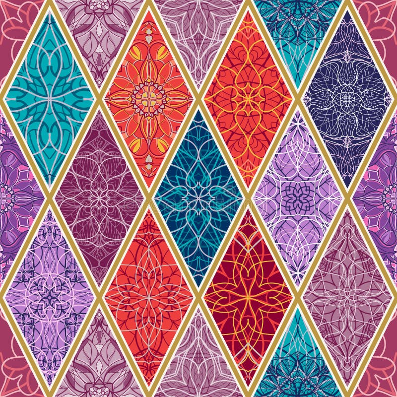 Vector Seamless Texture Beautiful Mega Patchwork Mosaic Pattern For