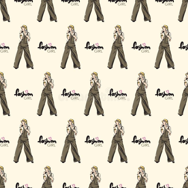 Vector Seamless Texture with Fashion Girls. Stock Illustration ...