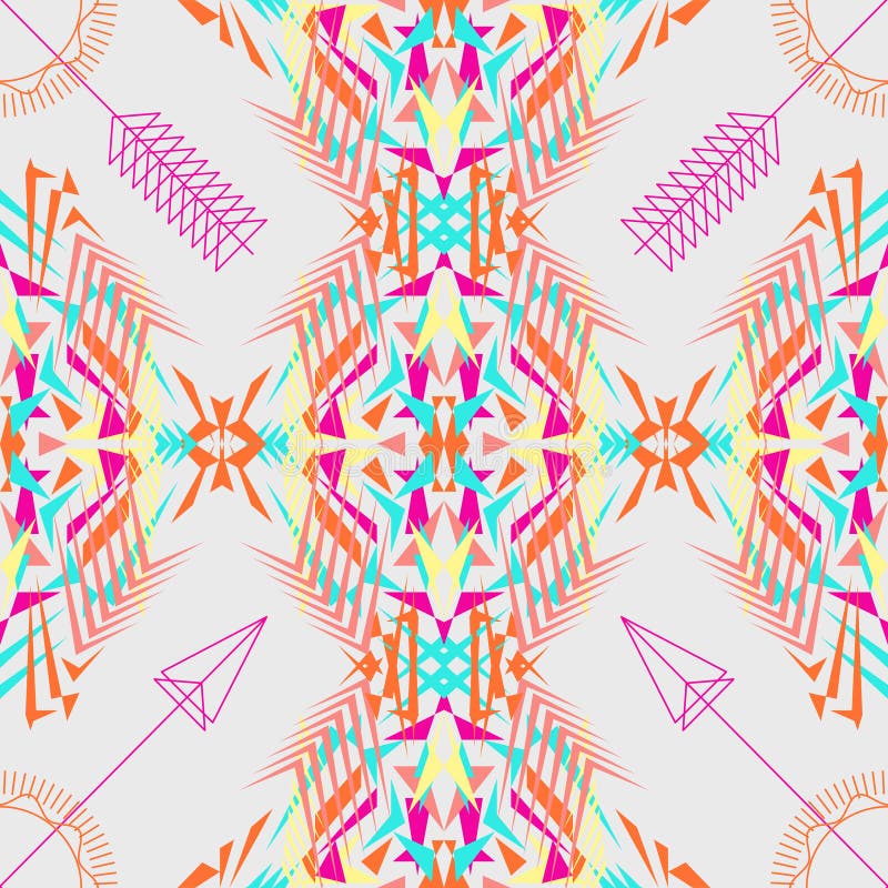 Vector Seamless Texture. Tribal Geometric Pattern with Arrows. Electro Boho Color Trend Stock ...