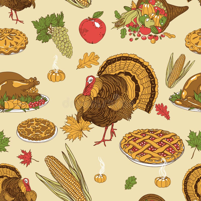 Vector Seamless Thanksgiving Pattern Stock Vector - Illustration of ...