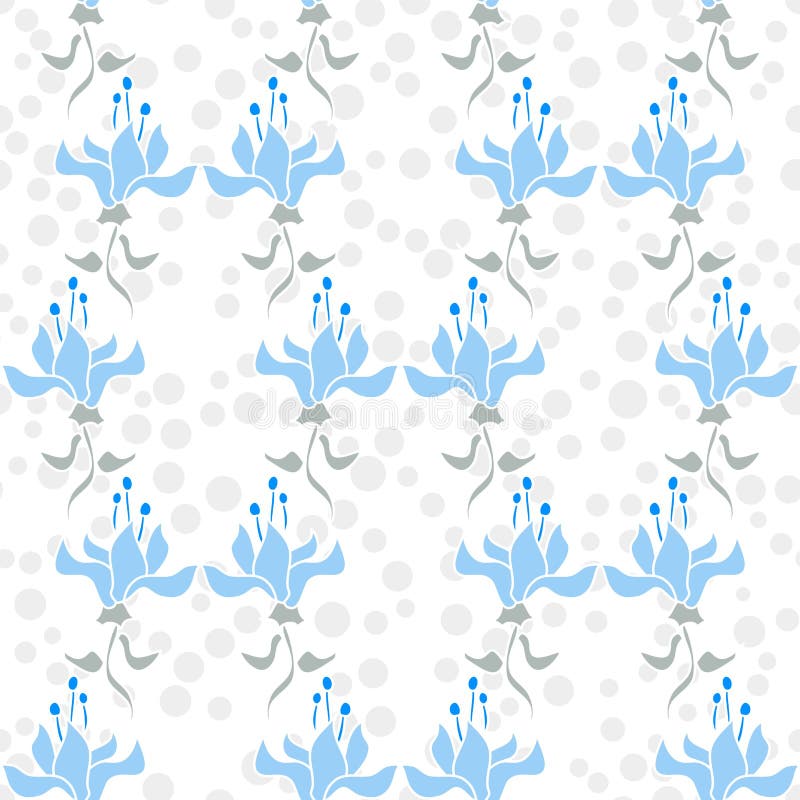 Vector Seamless Tile Pattern with Soft Blue Flowers and Grey Dots on ...