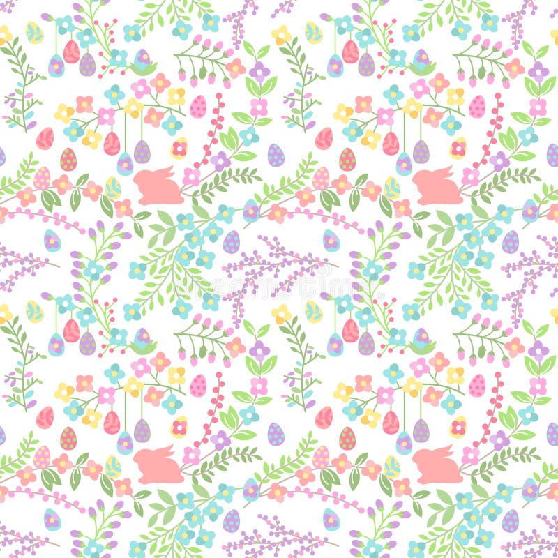 Vector Seamless Tileable Easter Background Pattern with Flowers Stock ...