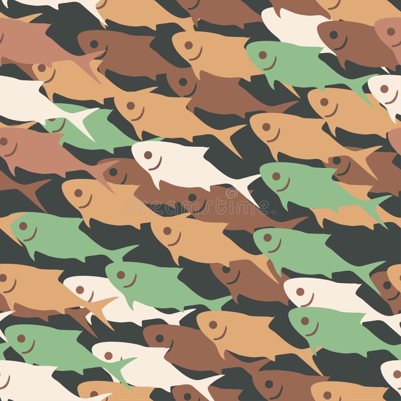 Vector Seamless Tiling Pattern Background with Abstract Fish with Round ...