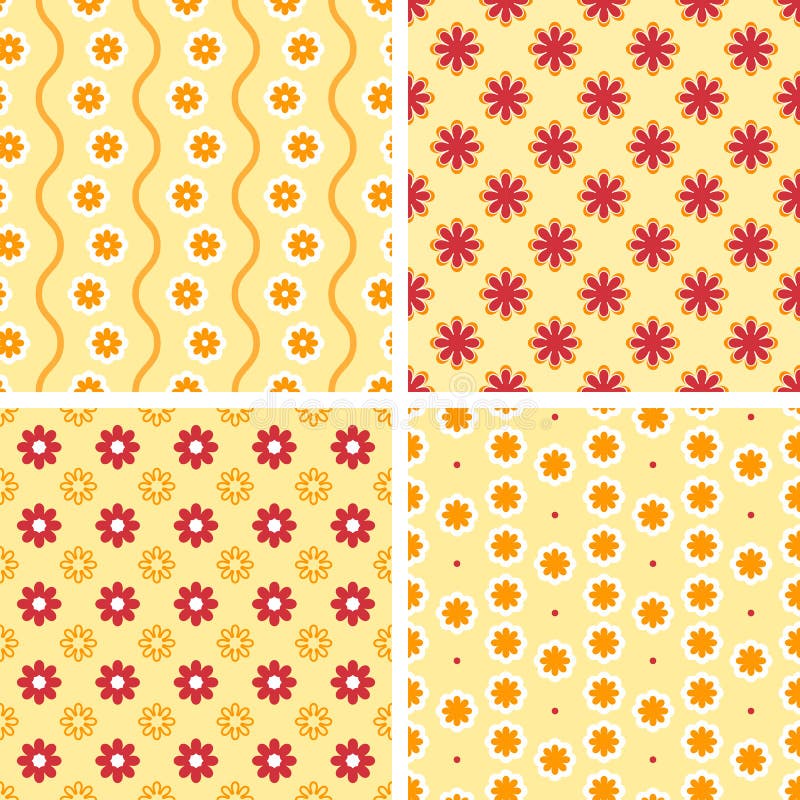 Vector Seamless Tiling Patterns - Romantic Flowers Stock Illustration ...