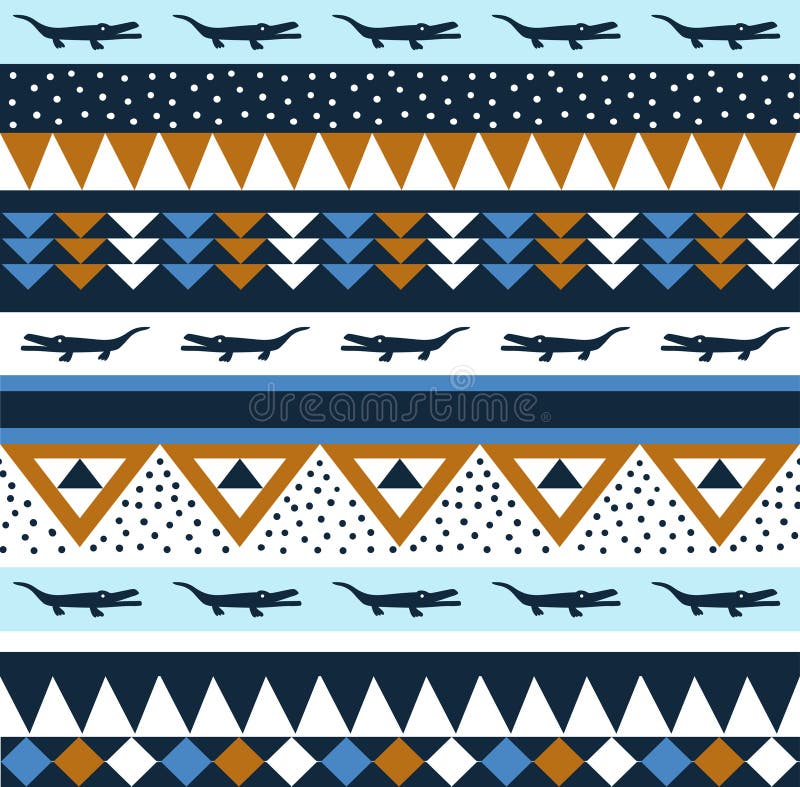 Vector Seamless Tribal Pattern with Geometry and Crocodiles. Stock ...