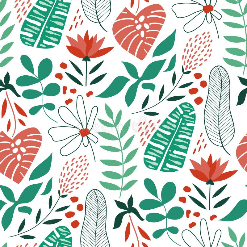 Vector Seamless Tropical Pattern Stock Vector - Illustration of fern ...