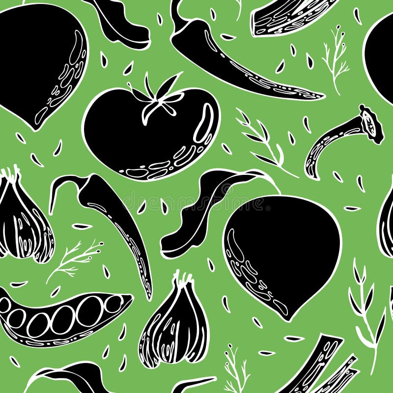 Vector Seamless Vegan Vegetable Pattern Stock Vector - Illustration of ...