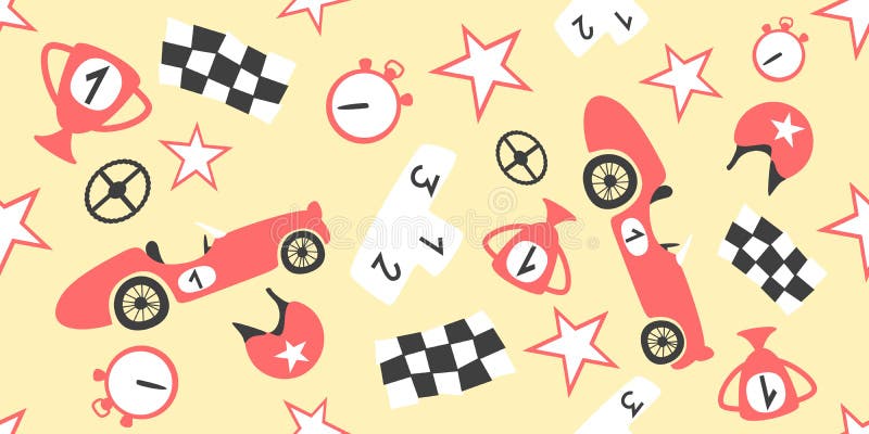 Vector Seamless Vintage Racing Cars Pattern. Retro Cars Pattern. Stock ...