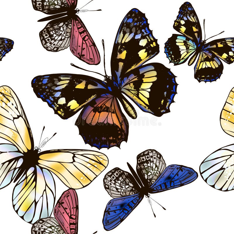 Vector Seamless Wallpaper Pattern with Butterflies for Design Stock ...