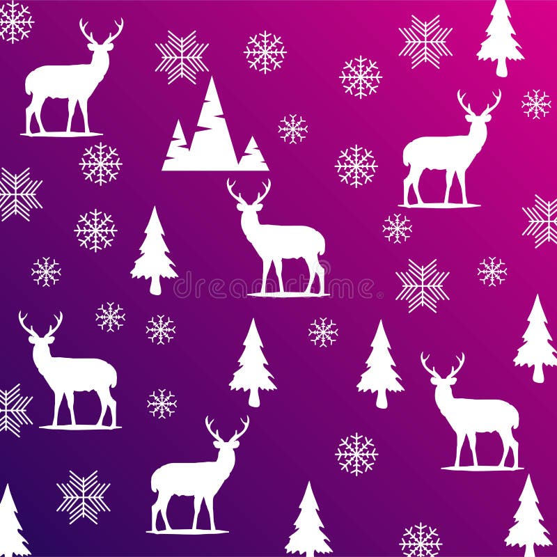 Vector Seamless Winter Pattern with Deer, Snowflakes and Spruce Stock ...