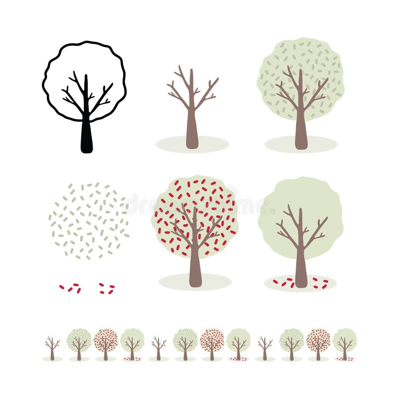 Vector 4 Seasons Tree Set, Illustration Motif of Stylized Spring Stock ...