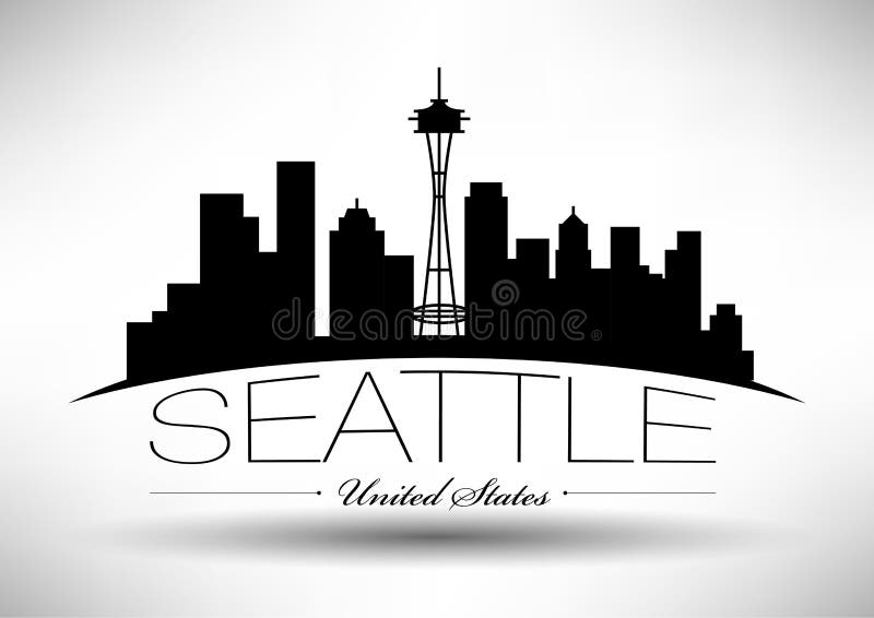 Vector Seattle Skyline Design Editorial Stock Image - Illustration of ...