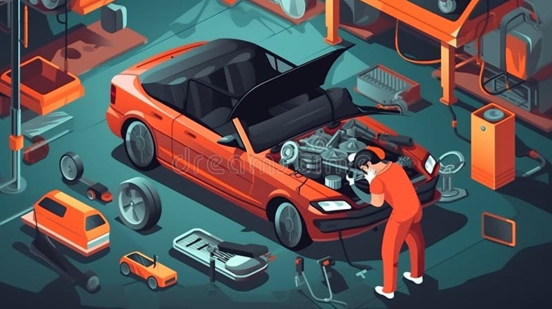 Vector Sector Showing a Car Mechanic Doing Engine Maintenance. Stock ...