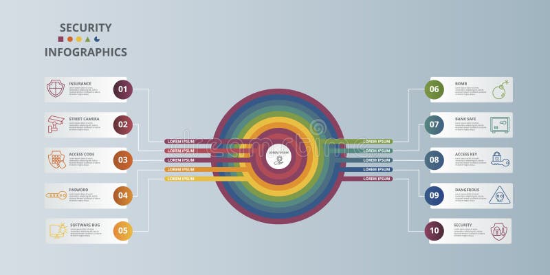 Infographic Security Template. Icons in Different Colors. Include ...