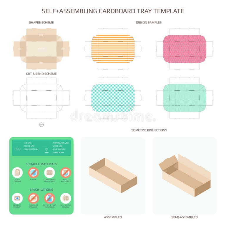 Vector Self Assembling Cardboard Tray Templates Set Stock Vector ...