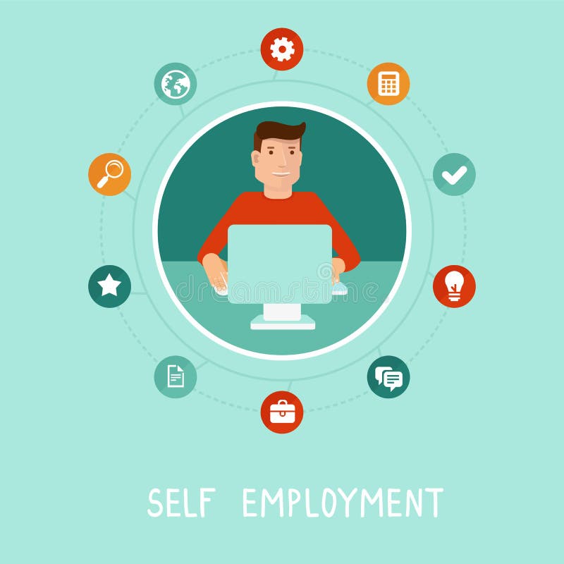 Vector Self Employed Man in Flat Style Stock Vector - Illustration of ...