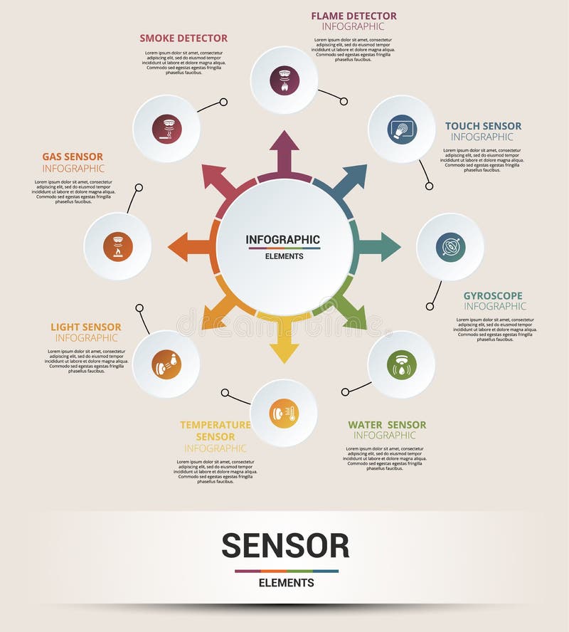Infographic Sensor Template. Icons in Different Colors. Include Water ...